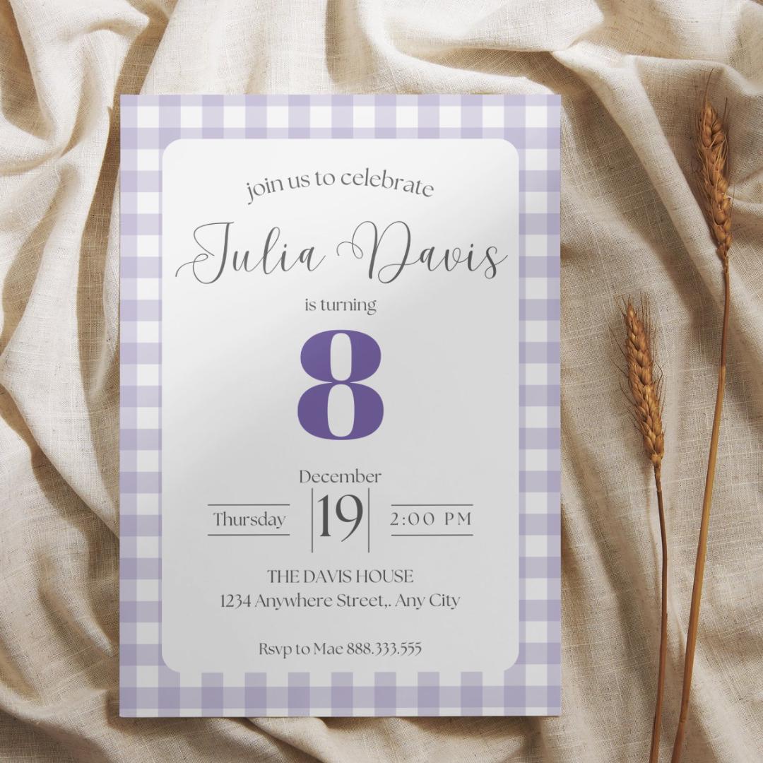 Purple Pastel Checkered Invitation | Gingham Invite | Retro ...