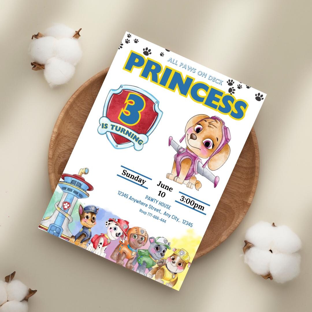 PAW Patrol Skye-inspired Adventure Birthday Invitation | Eidtable ...