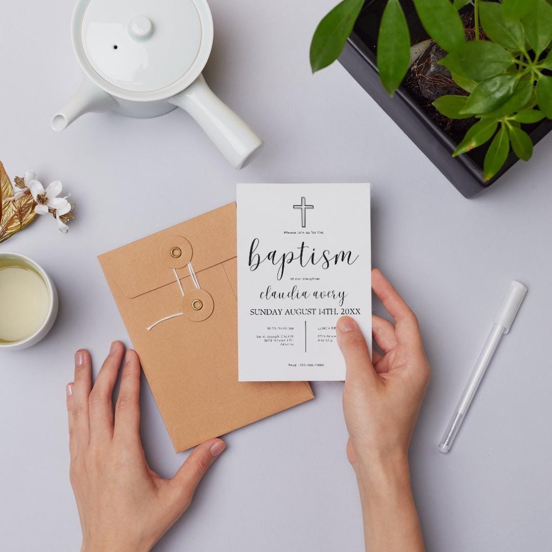 Hey Baby: Minimalist Baptism Invitation | Umisex Design | Baptismal ...