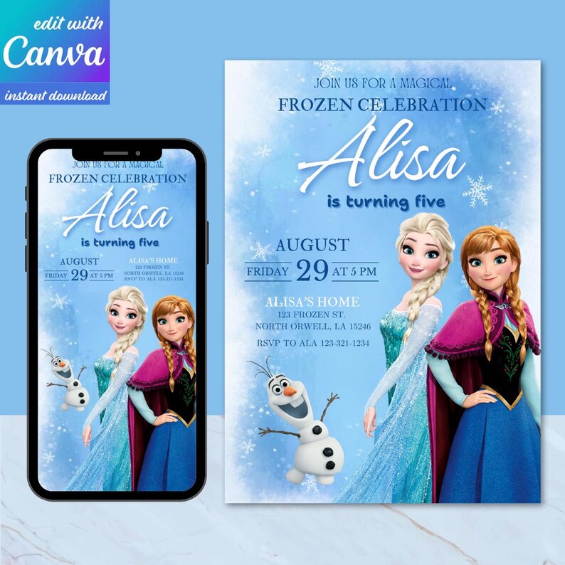 Editable Frozen Birthday Invitation Template, Princess Elsa Girl Evite, Instant Download ...