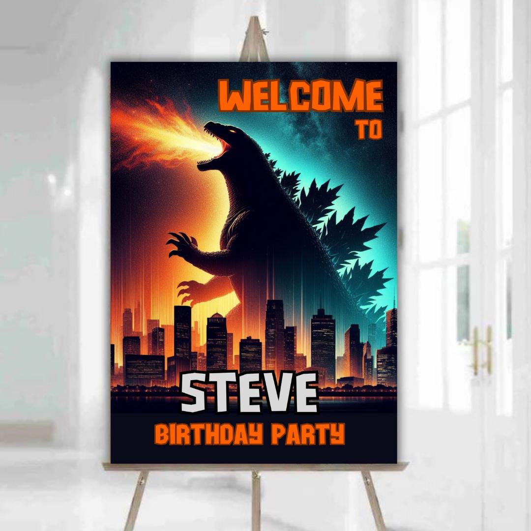 Godzilla Birthday Welcome Sign, Editable Party Poster, Digital Boys ...