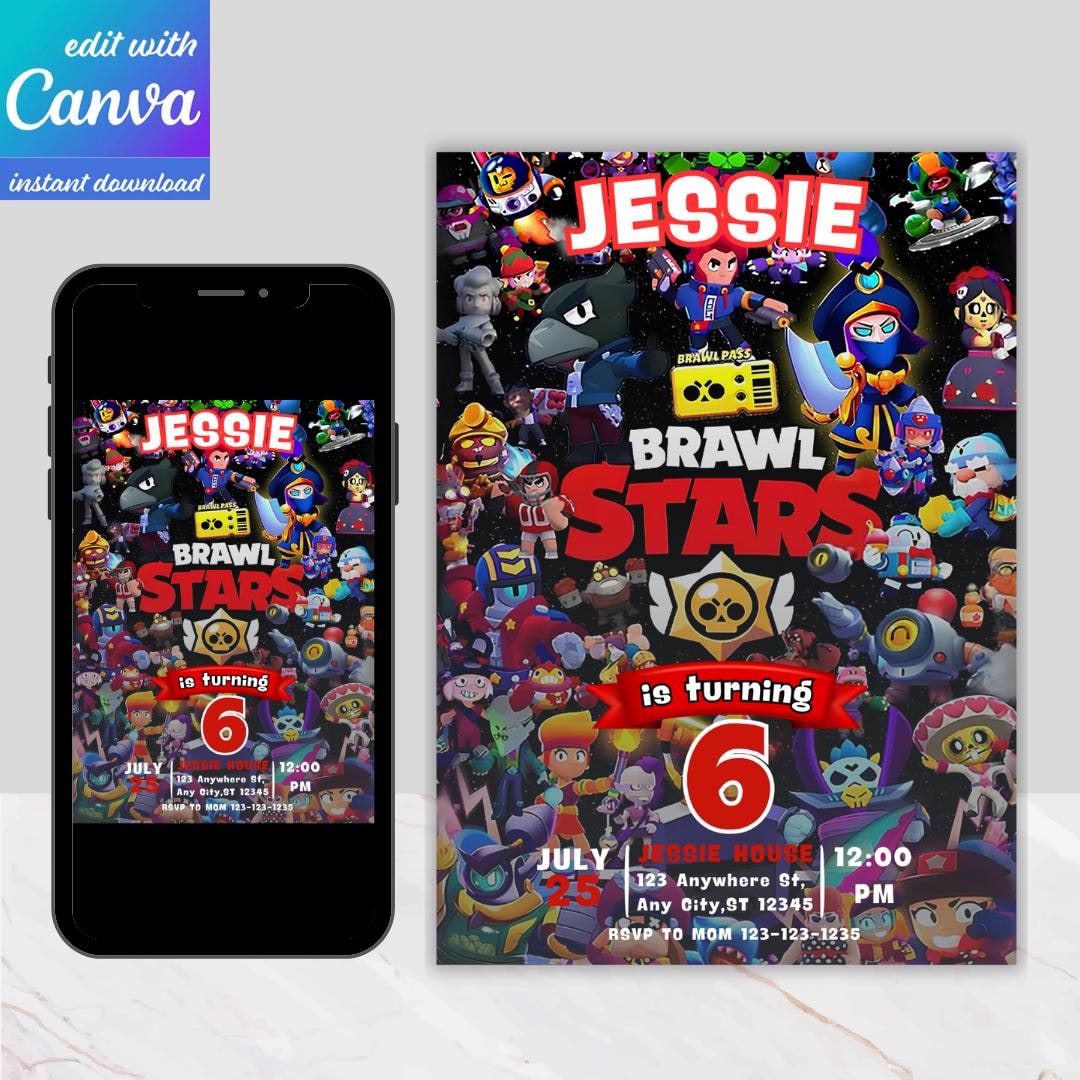 Editable Brawl Stars Birthday Invitation, Printable Digital Party ...