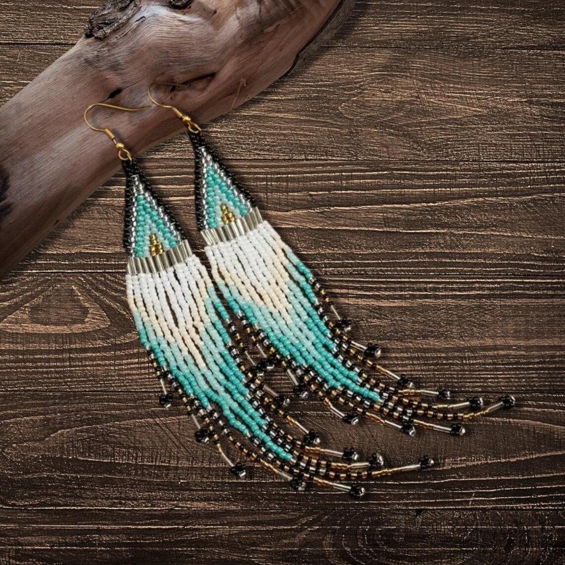 Vibrant Grey Green Rice Beads Boho Handmade Beaded Tassel Dangle ...