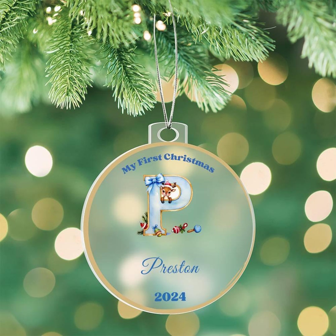Custom Letter "p" Baby Boy's First Christmas 2024 Blue Monogram ...