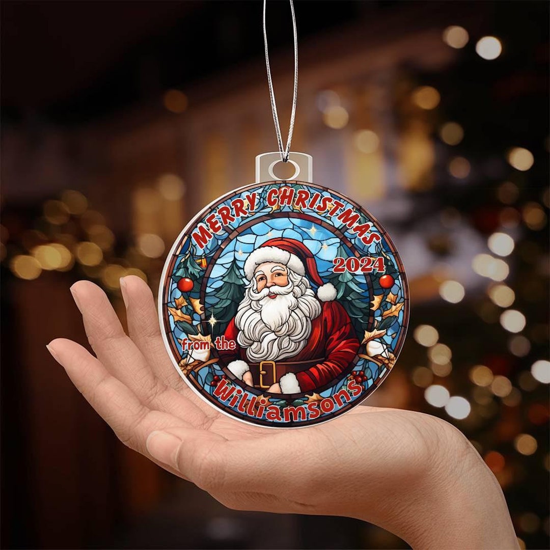 Personalized Santa Christmas Ornament: Acrylic Family Name Keepsake - Etsy