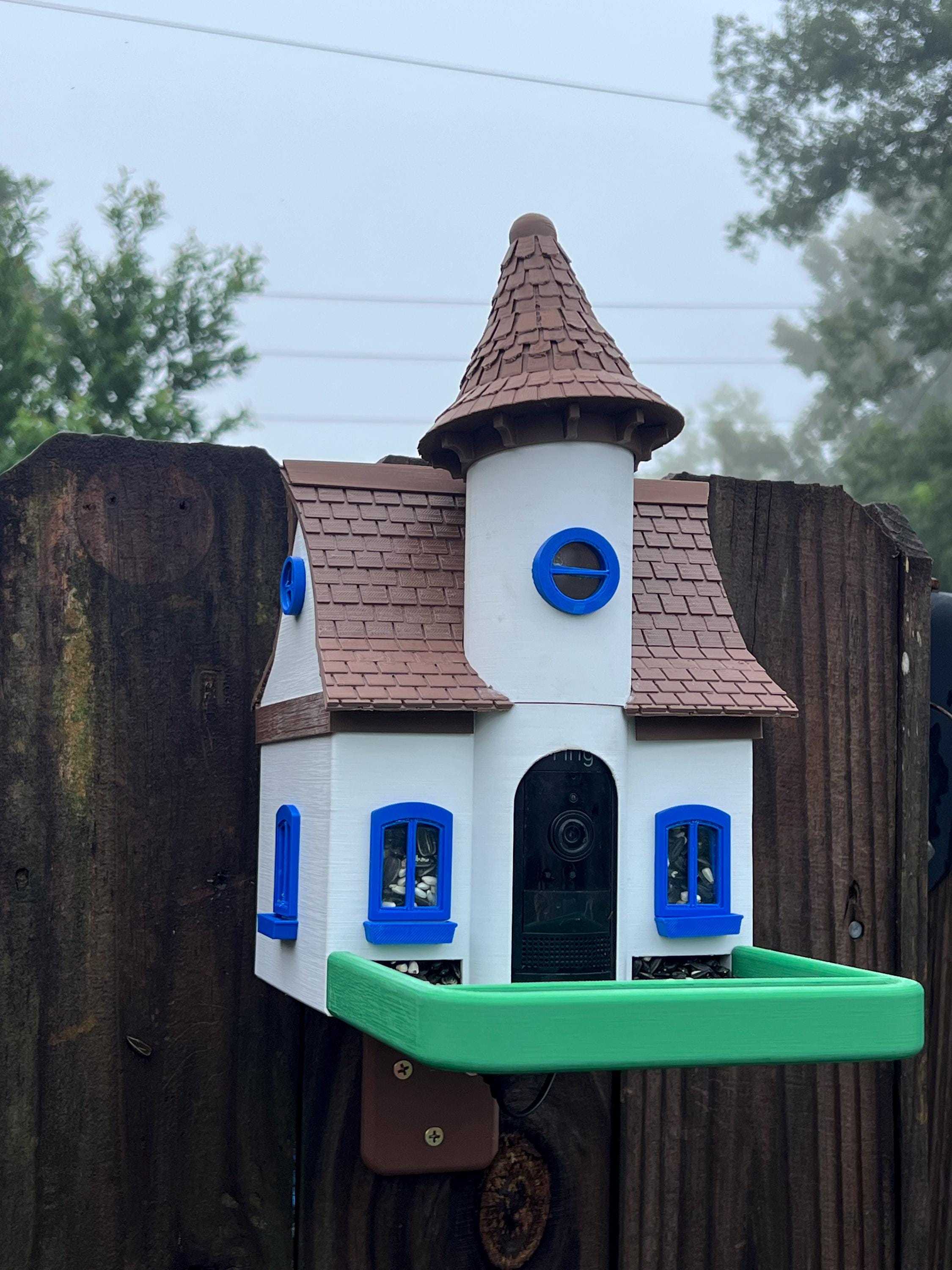 Bird Feeder-cottage-ring Camera Compatible-blue Windows, Brown Roof - Etsy