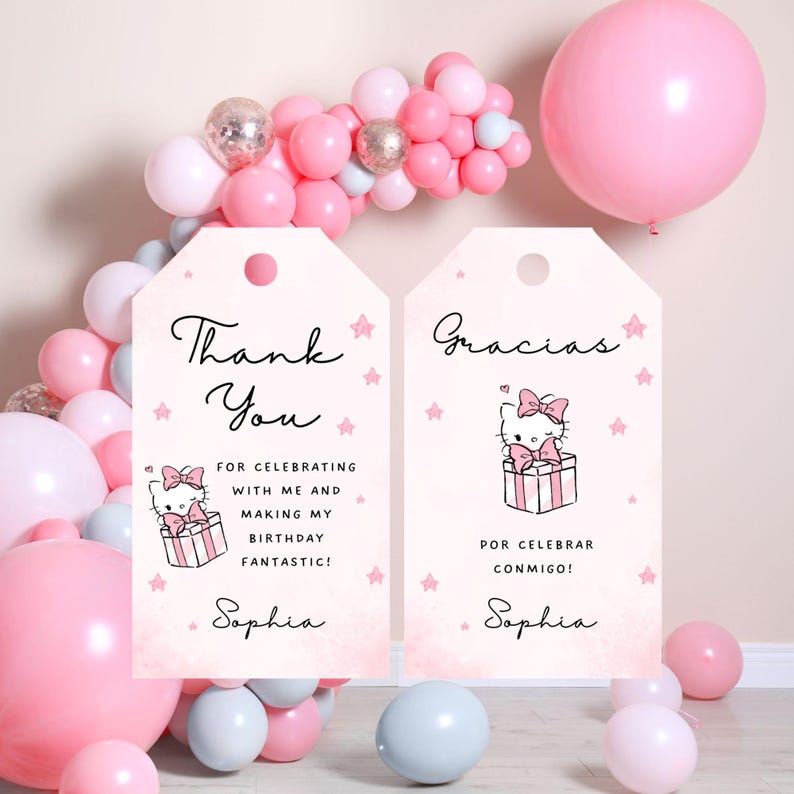 Editable Thank You Tag | Kawaii Birthday Gift Tag | Kitty Themed ...