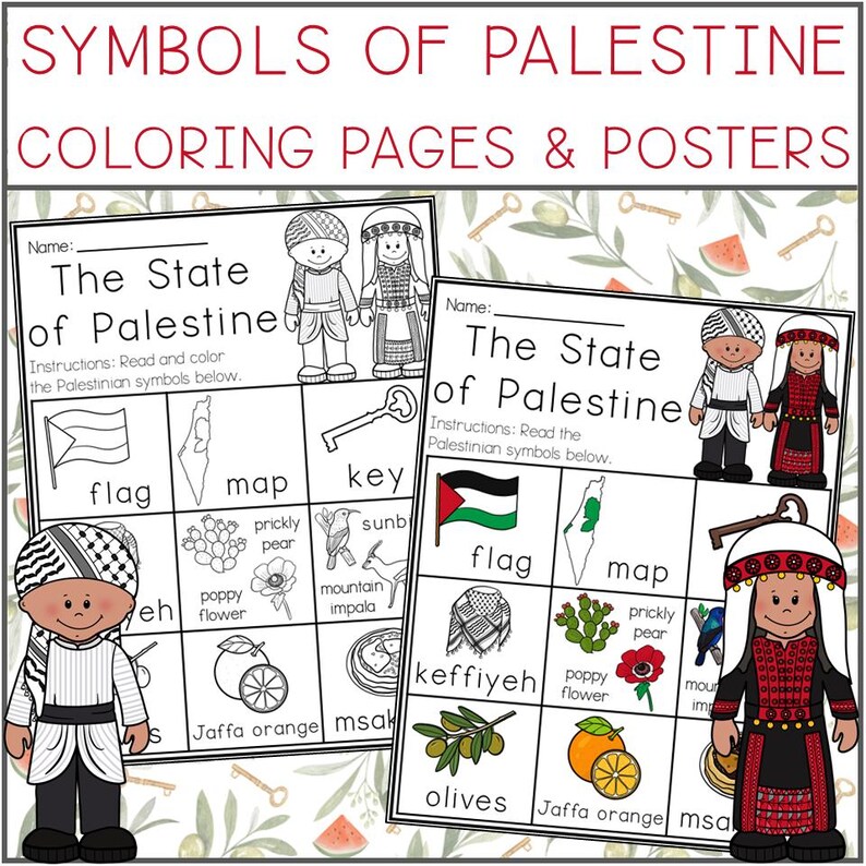 Palestine Symbols Coloring Pages and Posters - Etsy UK