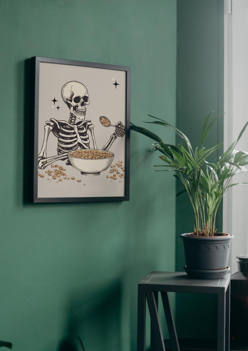 Spooky Skeleton Cereal Digital Print Funny Halloween Skeleton Art ...