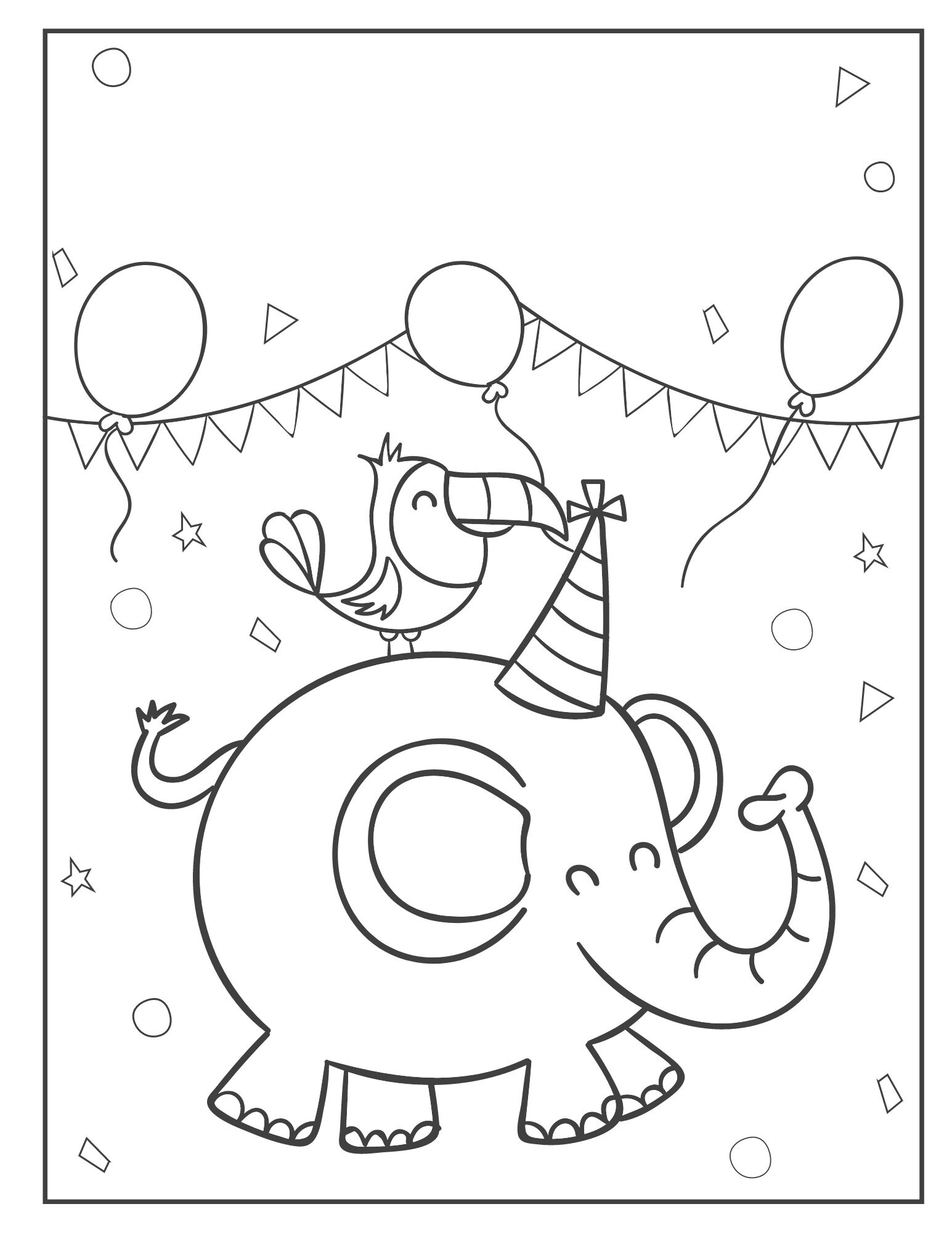 Animal Birthday Coloring Pages - Blank - DIGITAL DOWNLOAD, Invitations ...