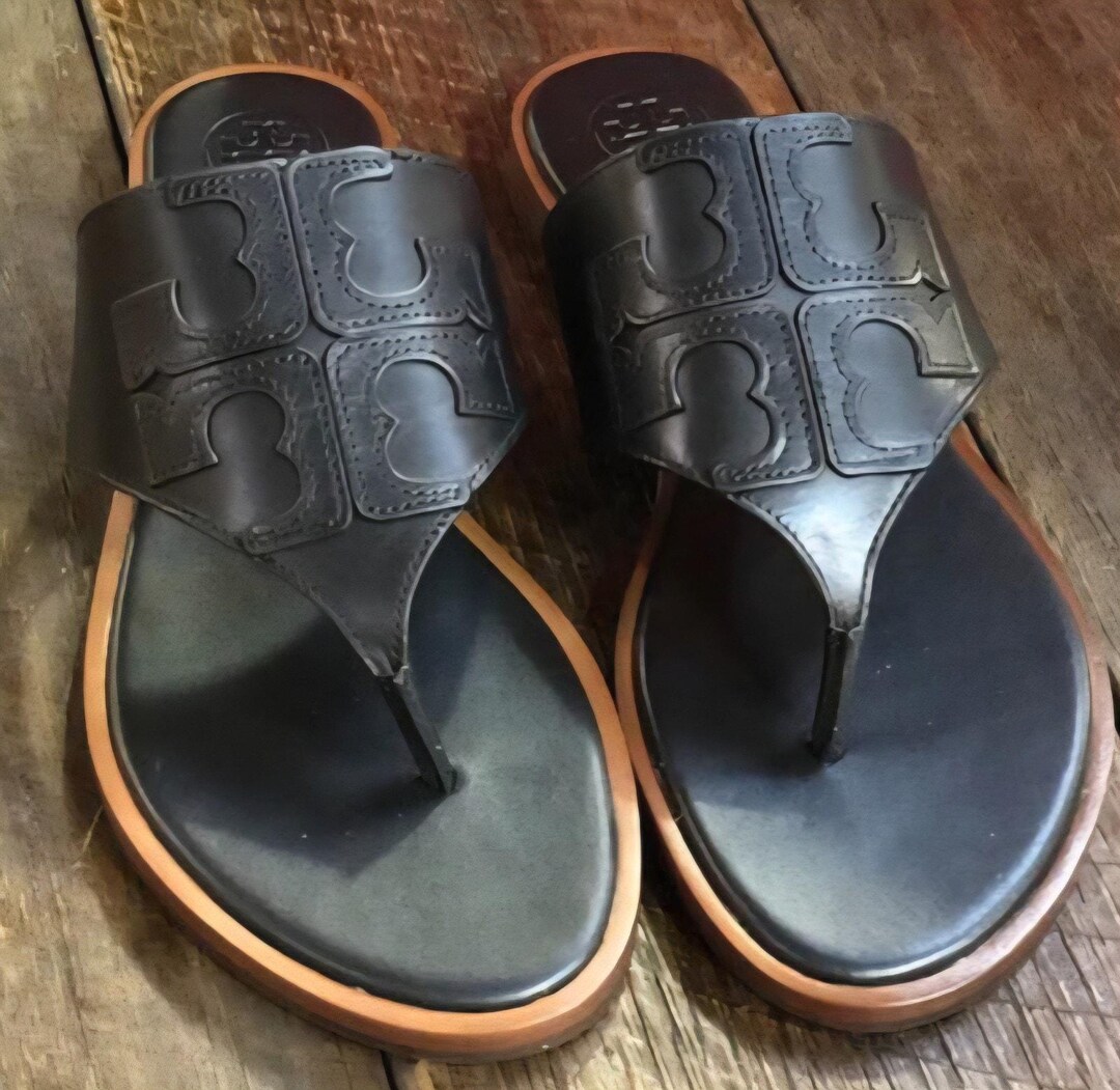 NWB Tory Burch Jamie Logo Thong Sandals Calf Leather Black US Size 10.5 ...