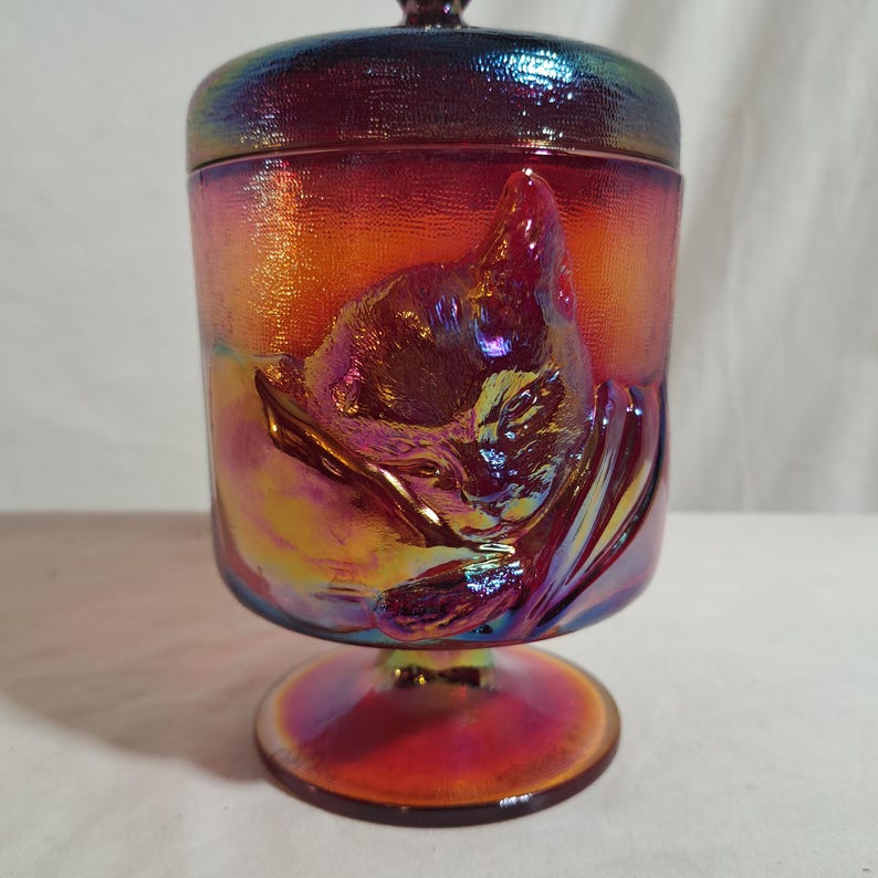 RARE Vintage Fenton Chessie Cat 1991 Red Carnival Glass Candy Dish - Etsy