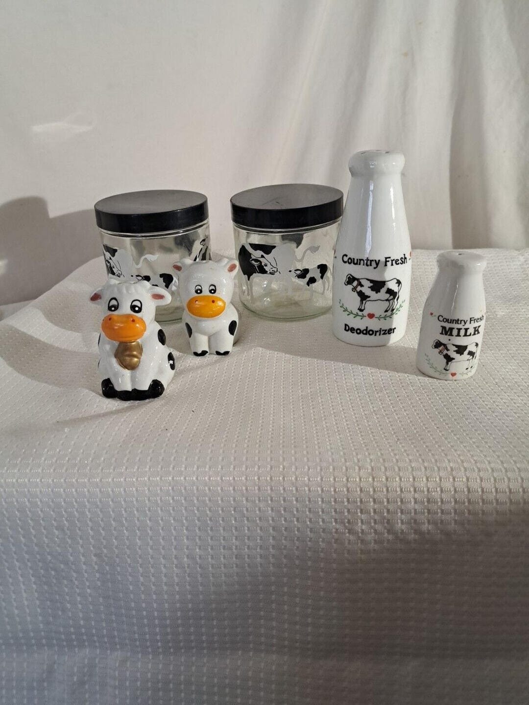 Lot Holstein Cow Salt & Shakers Set Country Fresh SP Shaker and Storage ...