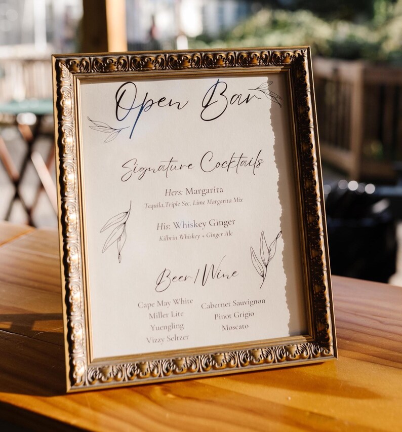 Printable Bar Menu, Wedding Sign Templates, Open Bar Sign, Gift Table ...