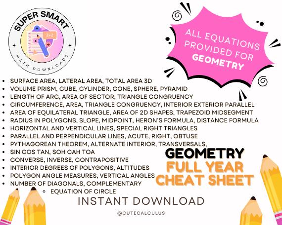 Geometry Essential Cheat Sheet | Printable Math Equation Guide ...