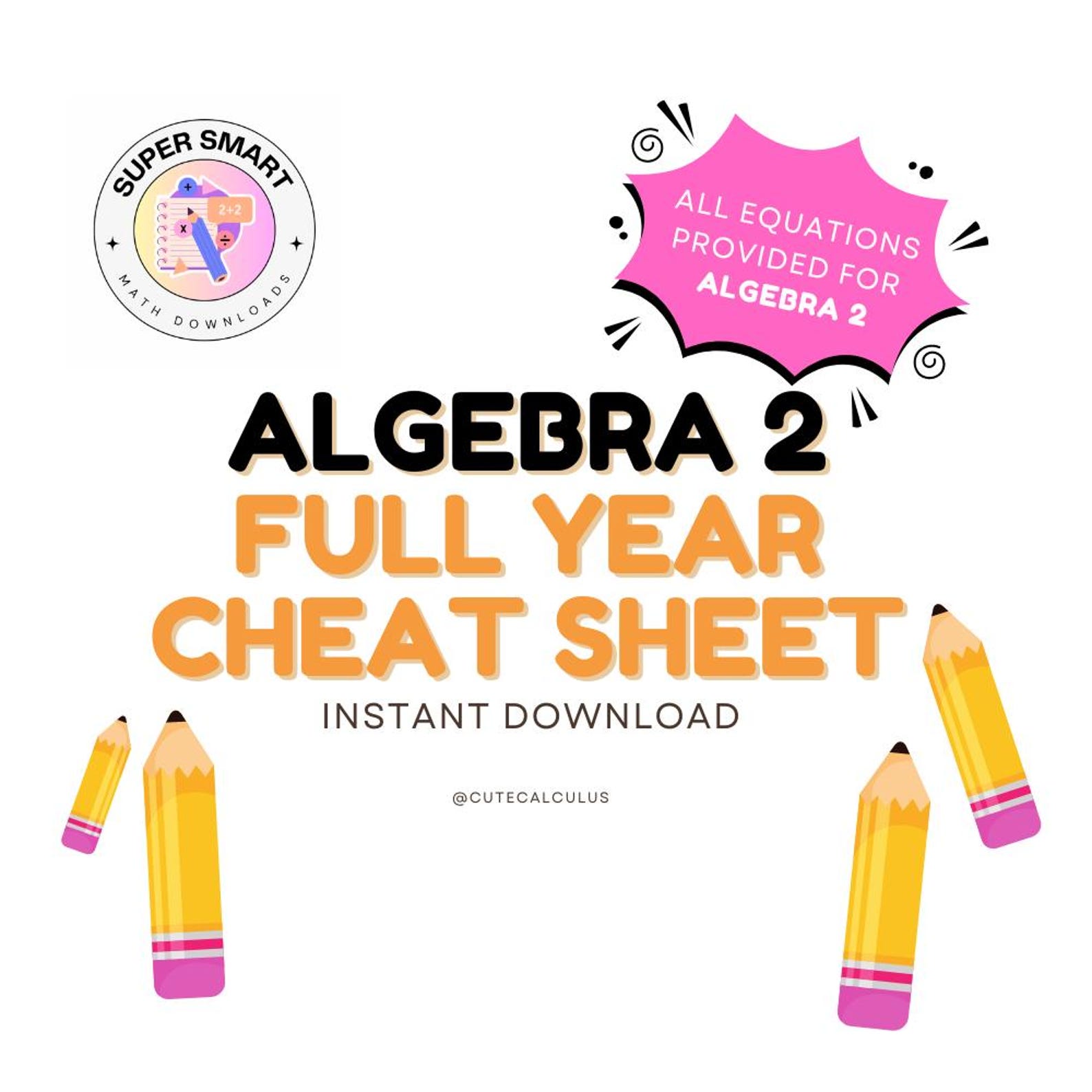 Algebra 2 Essential Cheat Sheet | Printable Math Equation Guide ...