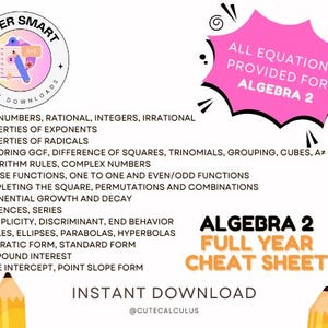 Algebra 2 Cheat Sheet | Printable Math Equation Guide (instant Download ...
