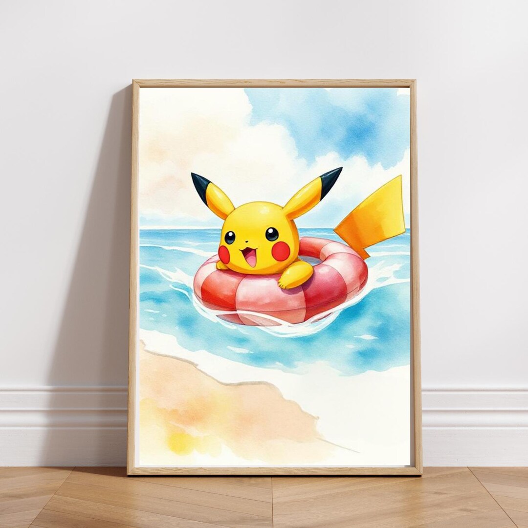 Pikachu Beach Poster, Pikachu Coastal Wall Art, Beach House Decor ...