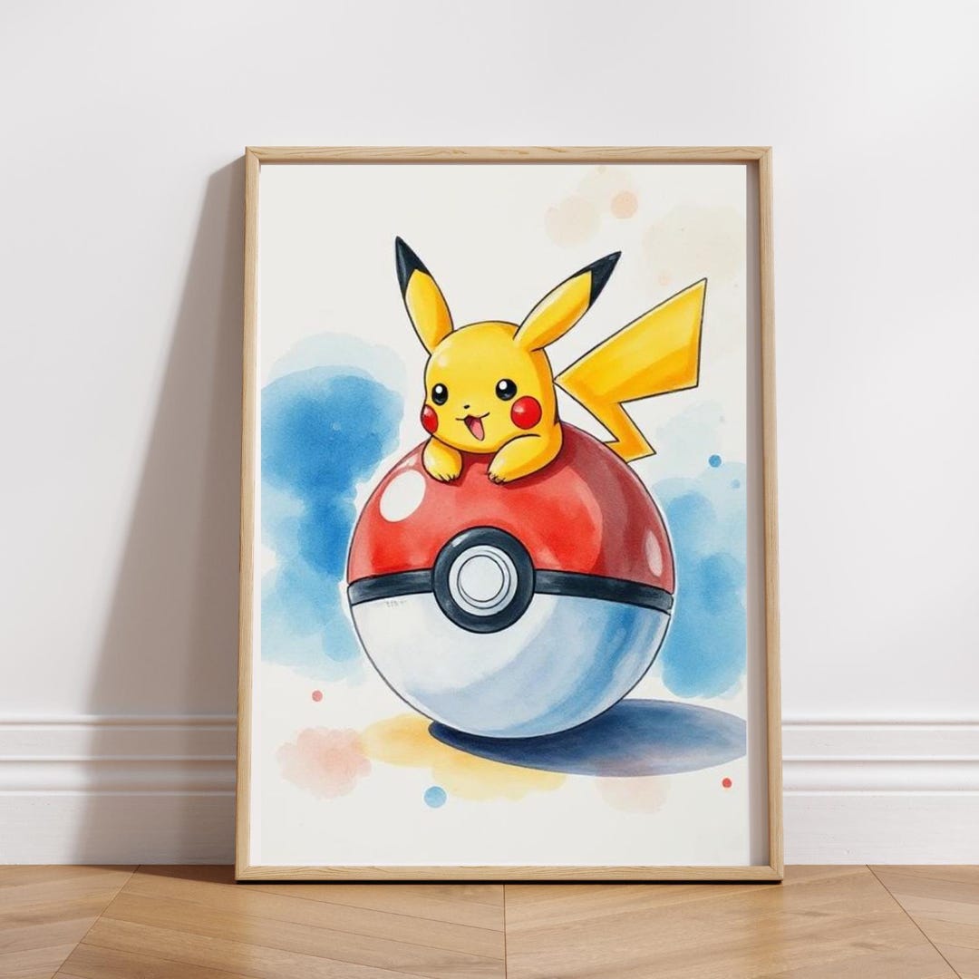 Pokeball Poster,pokemon With Pikachu Print, Watercolour Splash Art ...