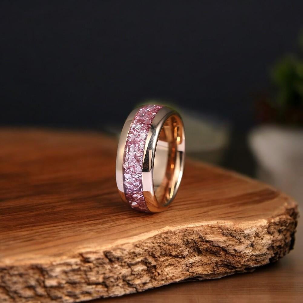 Pink Morganite Inlay Tungsten Ring | Comfort Fit Tungsten Wedding Band ...