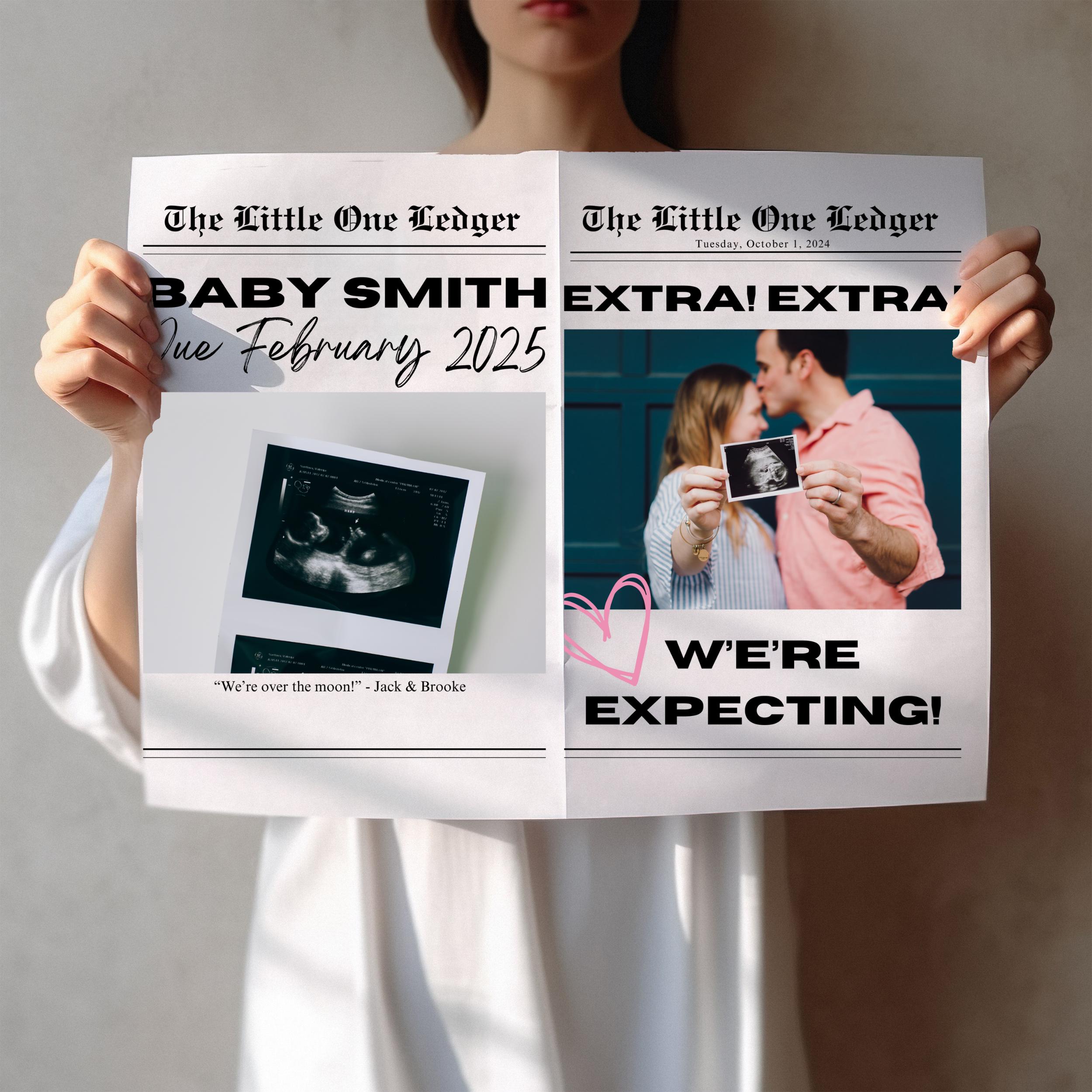Pregnancy Announcement Newspaper, Editable Template, Baby Announcement ...