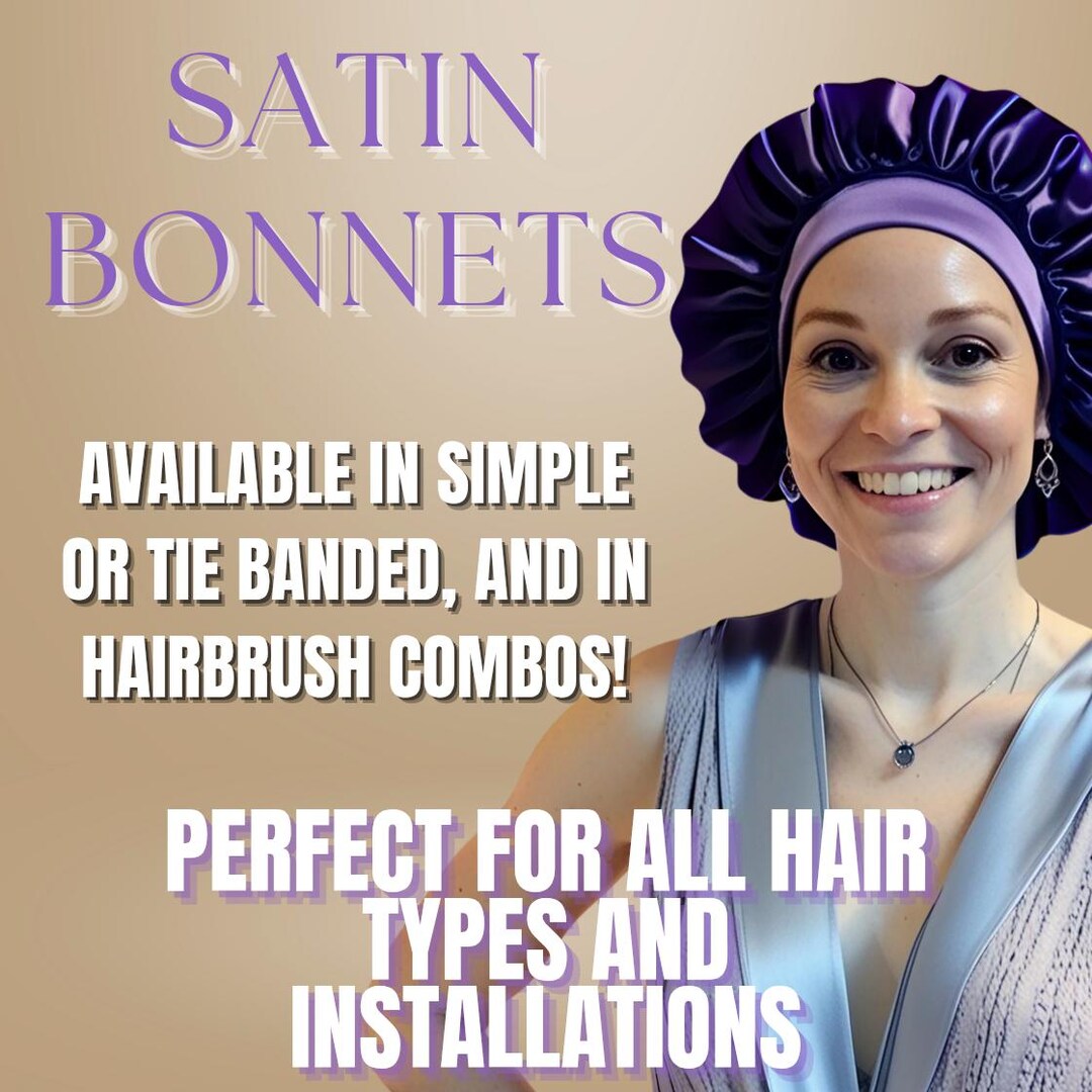 Simple Band/tied Satin Sleep Bonnets Only OR Combo Brush Set (1 Bonnet ...