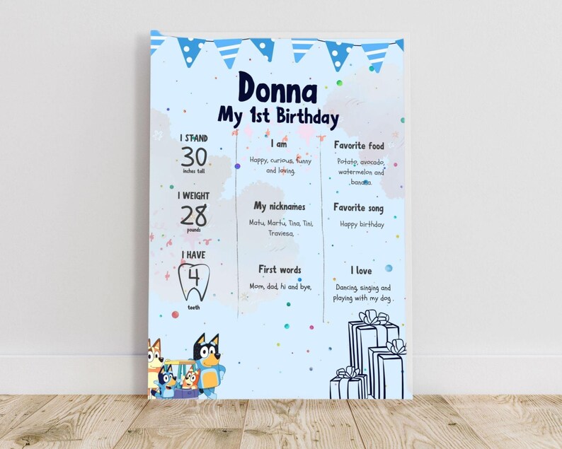 Bluey First Birthday Poster | Custom Printable Birthday Milestone Sign ...