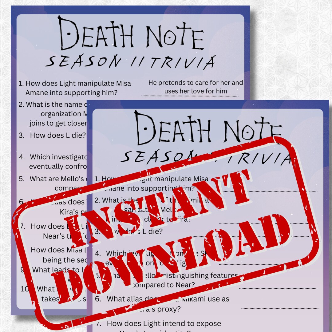 Death Note Season Two Trivia, Anime Trivia, Trivia Games, Printable ...