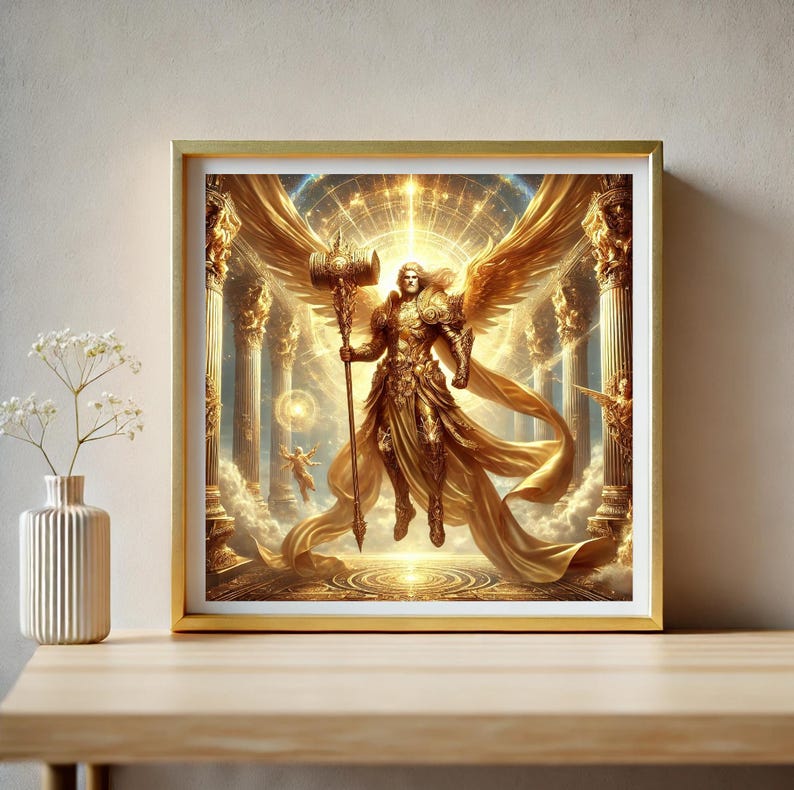 Majestic Golden Thor-inspired Warrior God - Celestial Divine Art Print ...