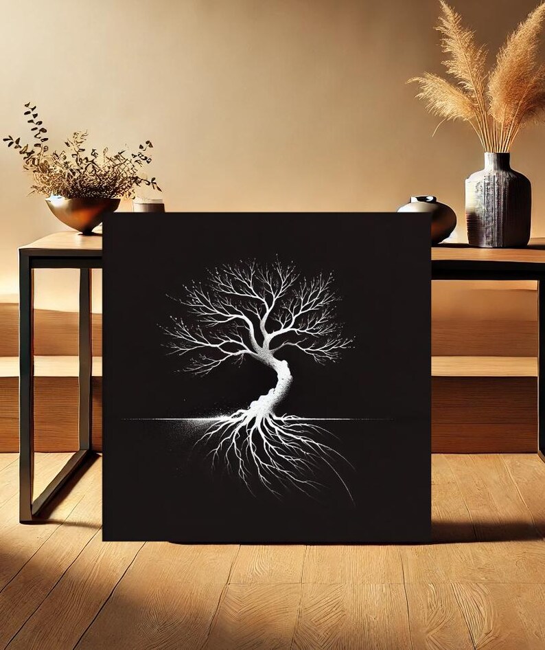Minimalist Black and White Tree of Life Digital Print – Modern Abstract ...