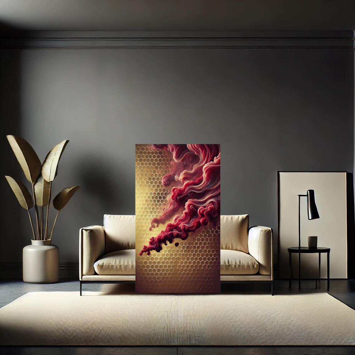 Burgundy Smoke Abstract Art Print | Gold Honeycomb, Modern Home Decor ...