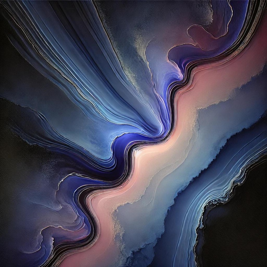 Abstract Fluid Flow Digital Print, Square Wall Art, Blue and Pink ...