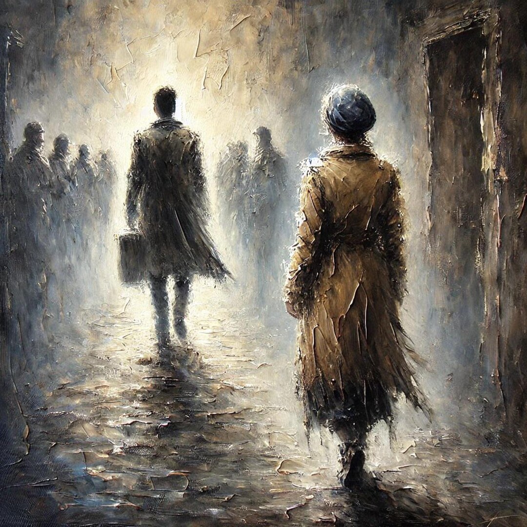 Mysterious Shadow Figures Digital Art – Vintage Oil Painting Style ...