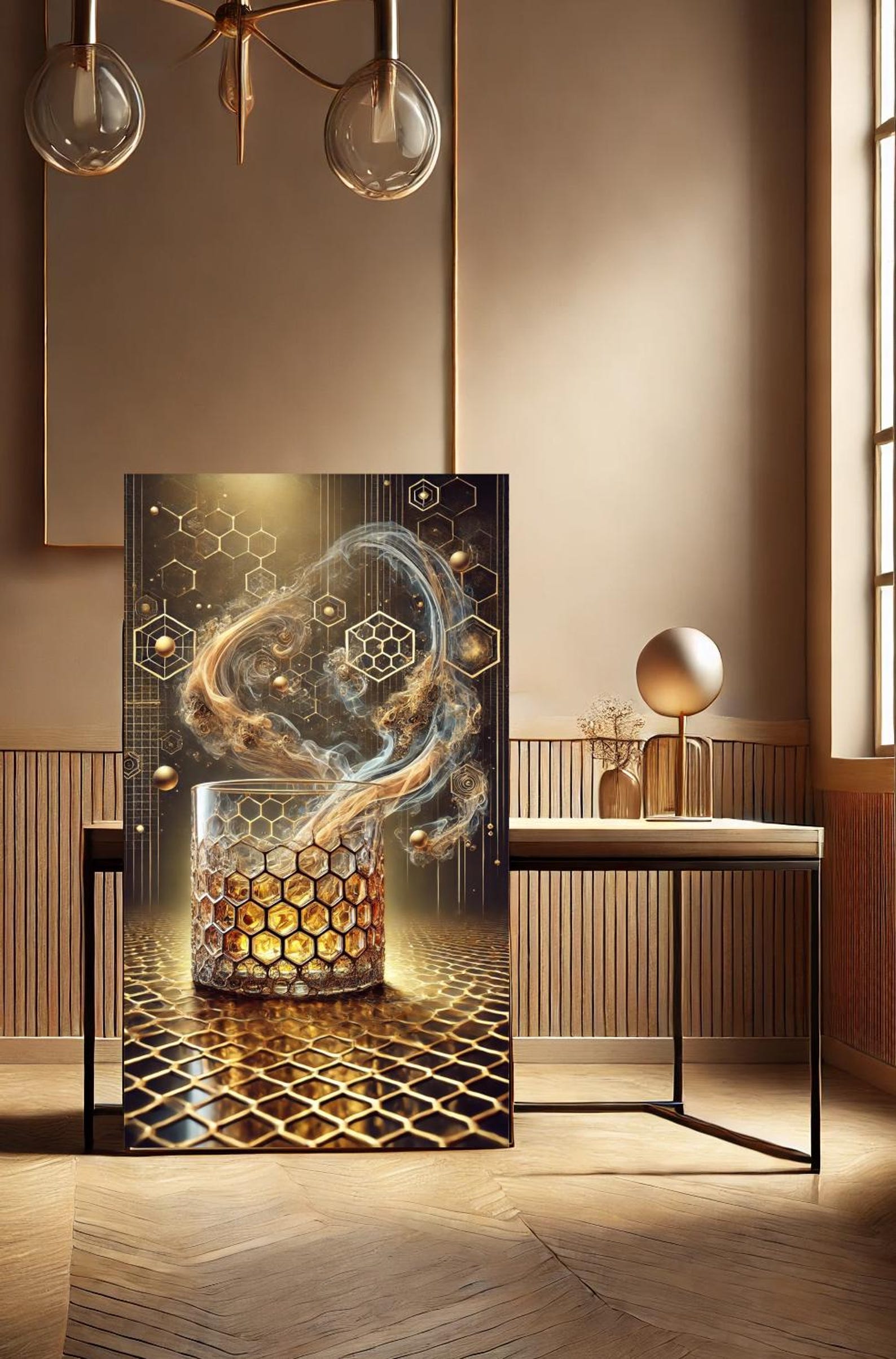 Golden Honeycomb Whiskey Glass Art Print - Unique Bar Decor - Etsy
