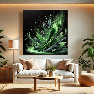 Abstract Digital Print Green Splash - Modern Nature-inspired Wall Art ...