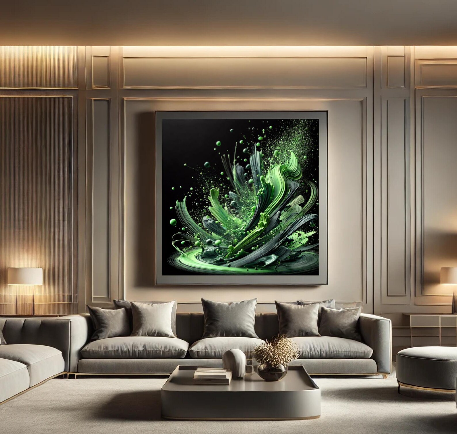 Abstract Digital Print Green Splash - Modern Nature-inspired Wall Art ...