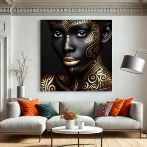 Black and Gold Tribal Face Art – Bold Digital Print, Instant Wall Decor ...