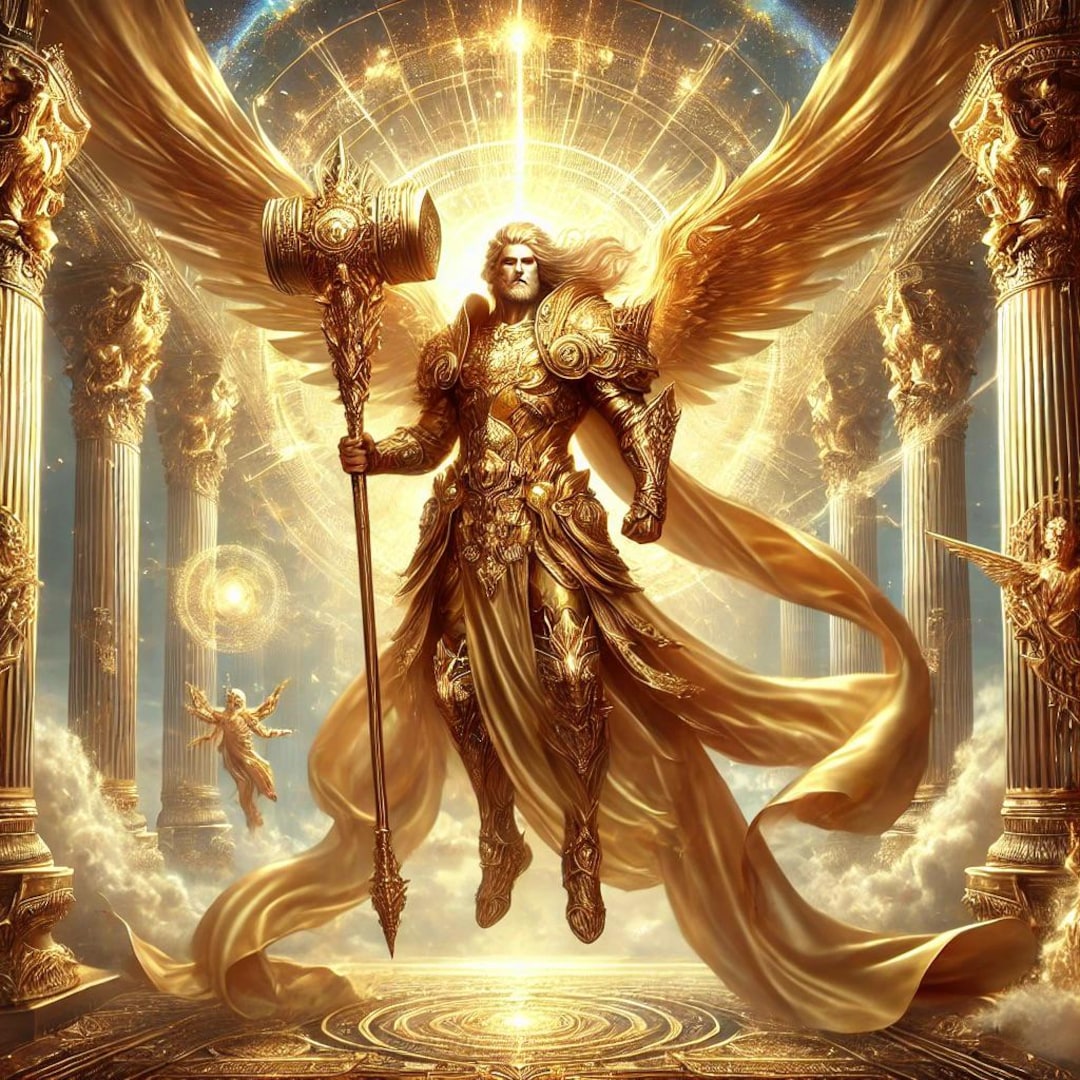 Majestic Golden Thor-inspired Warrior God - Celestial Divine Art Print ...