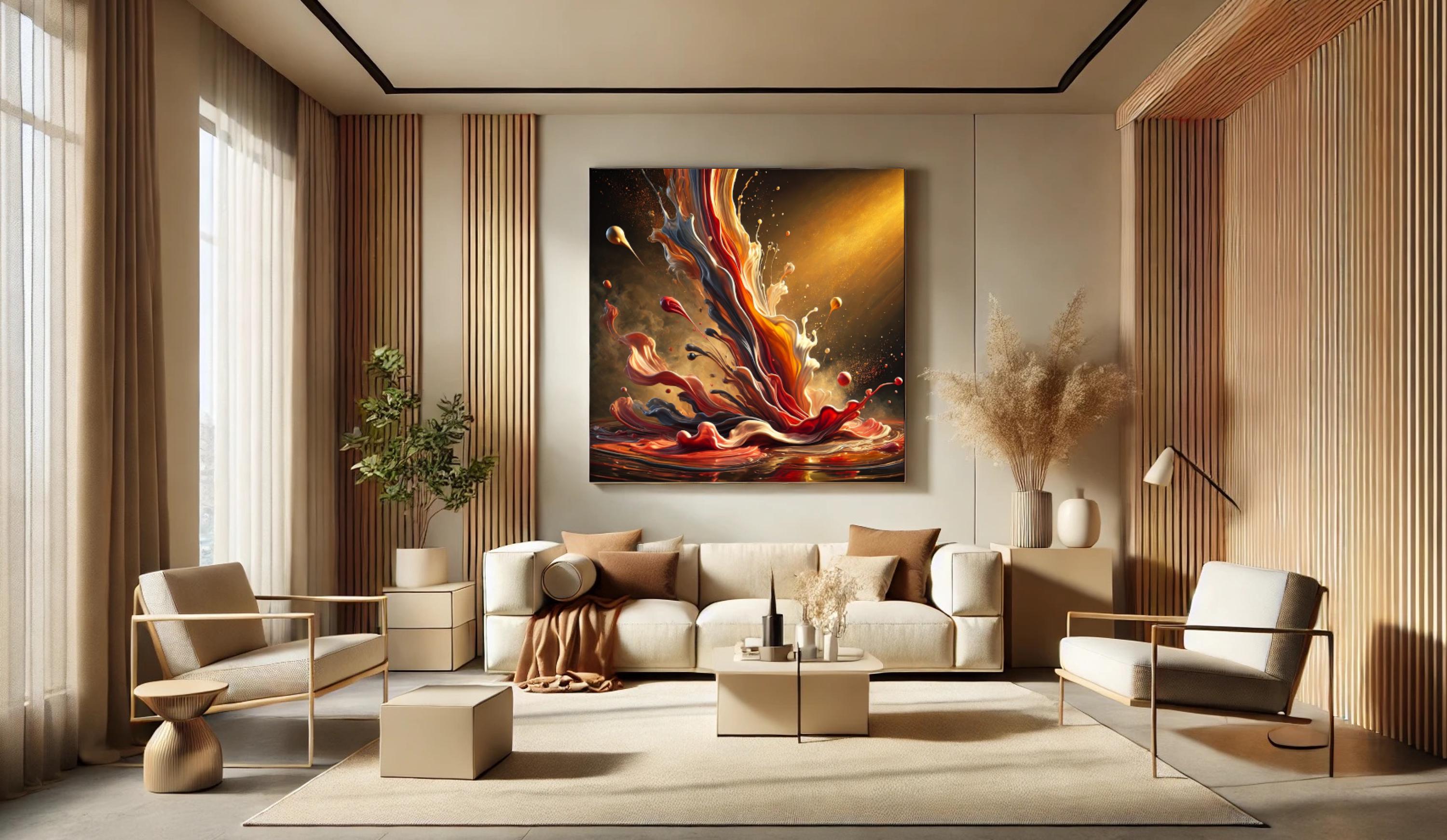 Golden Splash Wall Art, Colorful Liquid Movement Painting, Modern Home ...