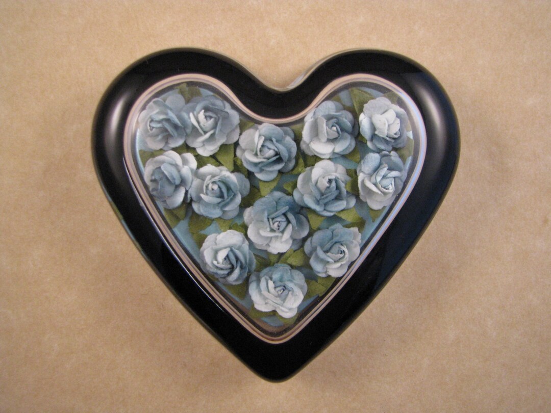 Variegated Blue Rose, Heart Paperweight, Rose Paperweight, Glass ...