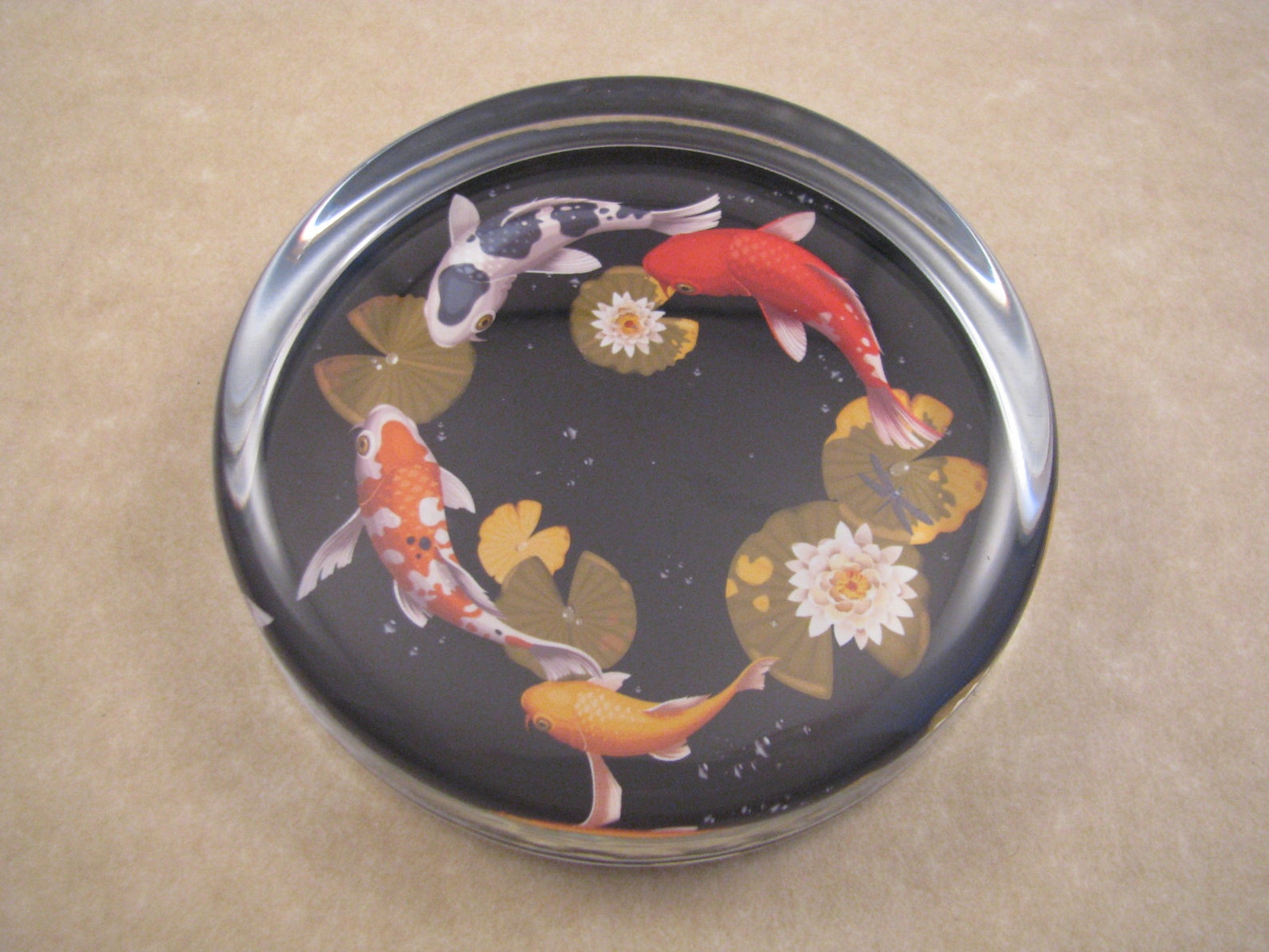 Koi Water Lily Large Round Glass Paperweight - Etsy
