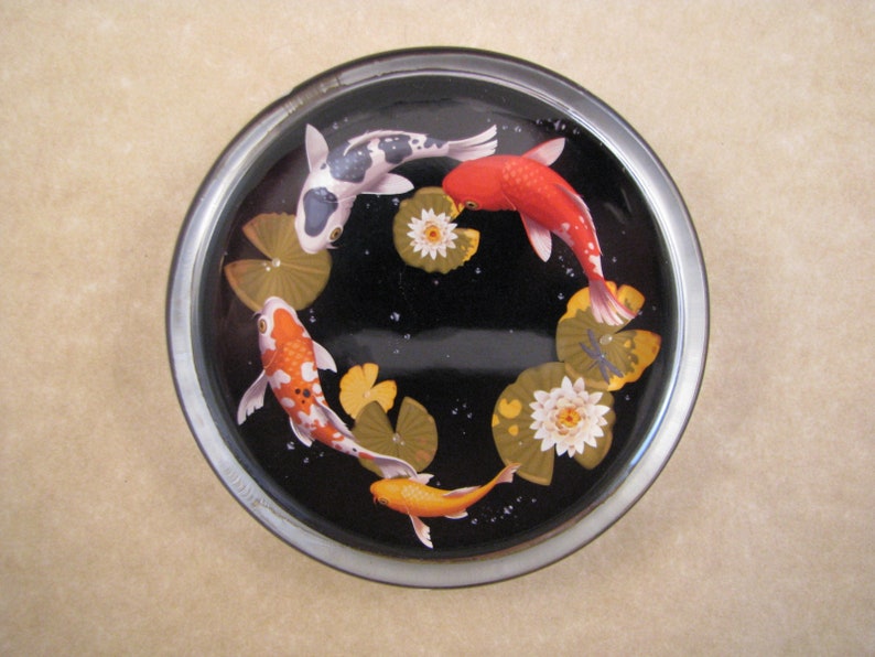 Koi Water Lily Large Round Glass Paperweight - Etsy