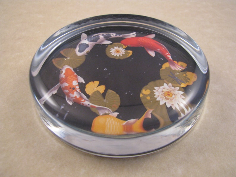 Koi Water Lily Large Round Glass Paperweight - Etsy