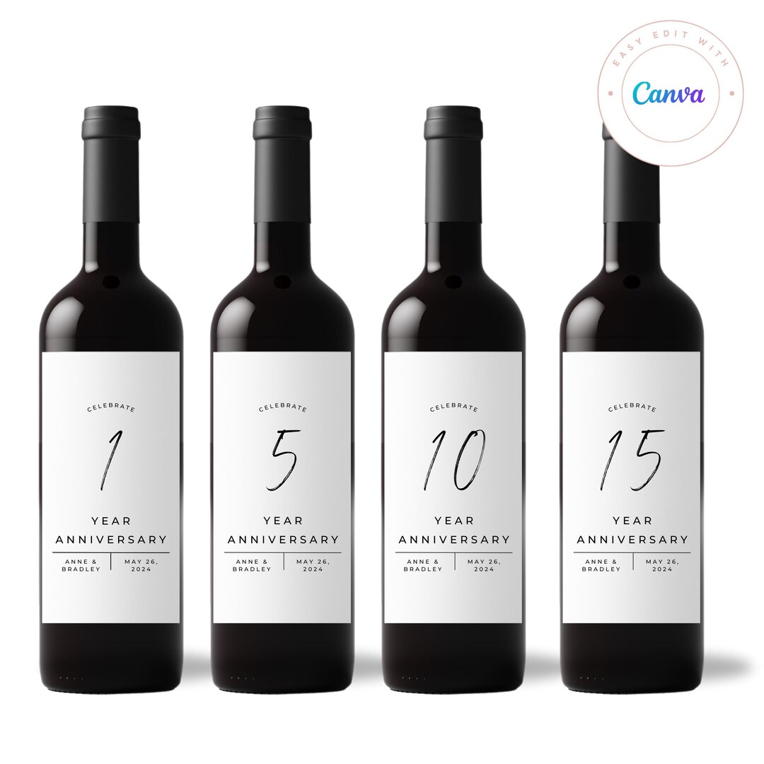 Modern Anniversary Wine Bottle Labels: Milestone Template (digital ...