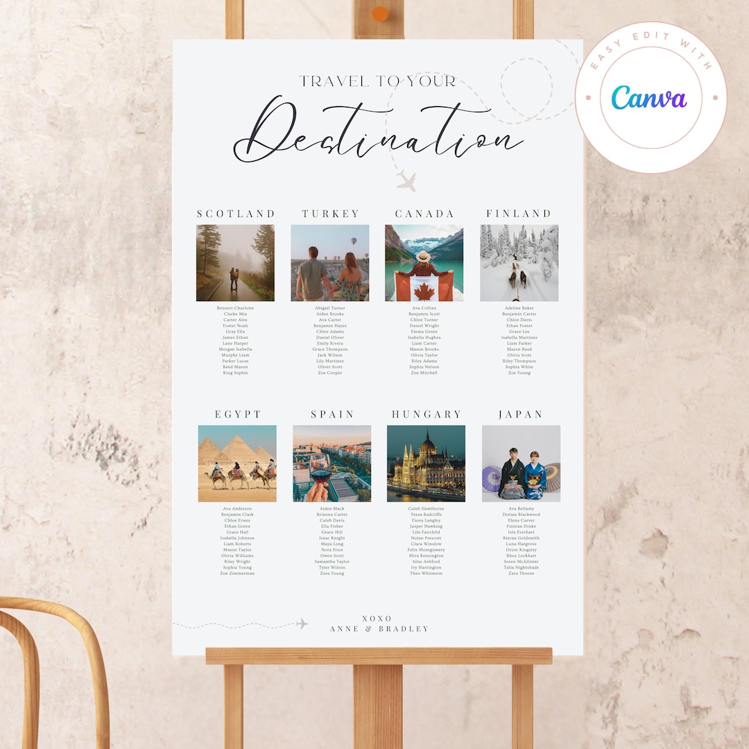 Destination Wedding Seating Chart, Travel Theme World Map Seating Plan ...