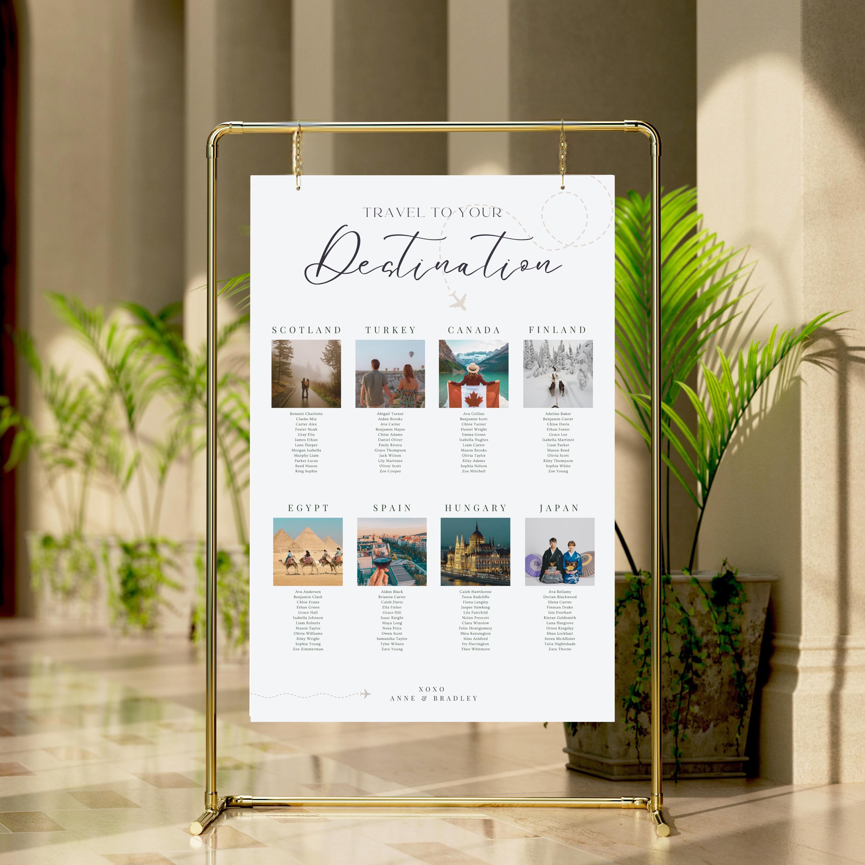 Destination Wedding Seating Chart, Travel Theme World Map Seating Plan ...