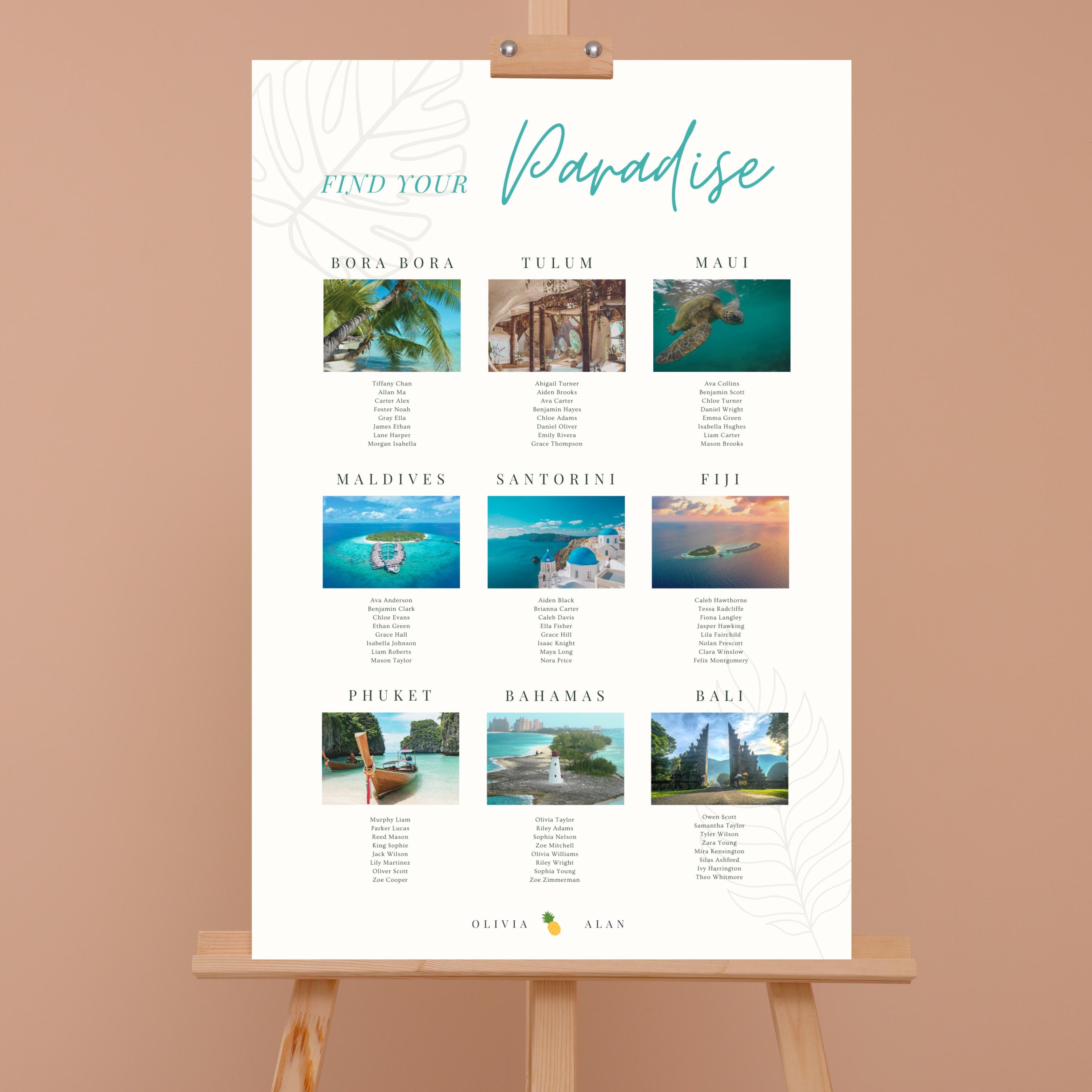 Tropical Beach Wedding Seating Chart, Editable Destination Table ...