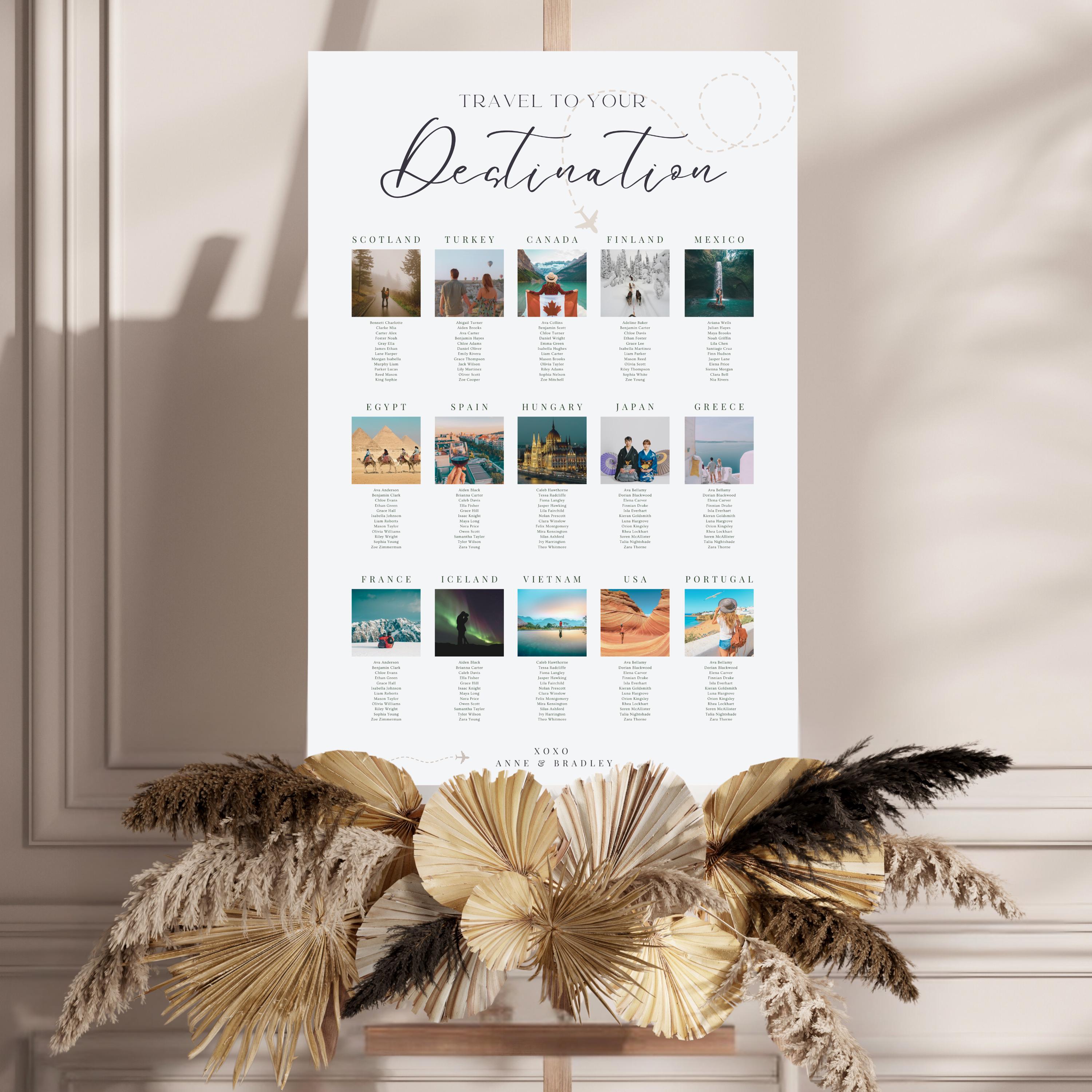 Destination Wedding Seating Chart, Travel Theme World Map Seating Plan ...