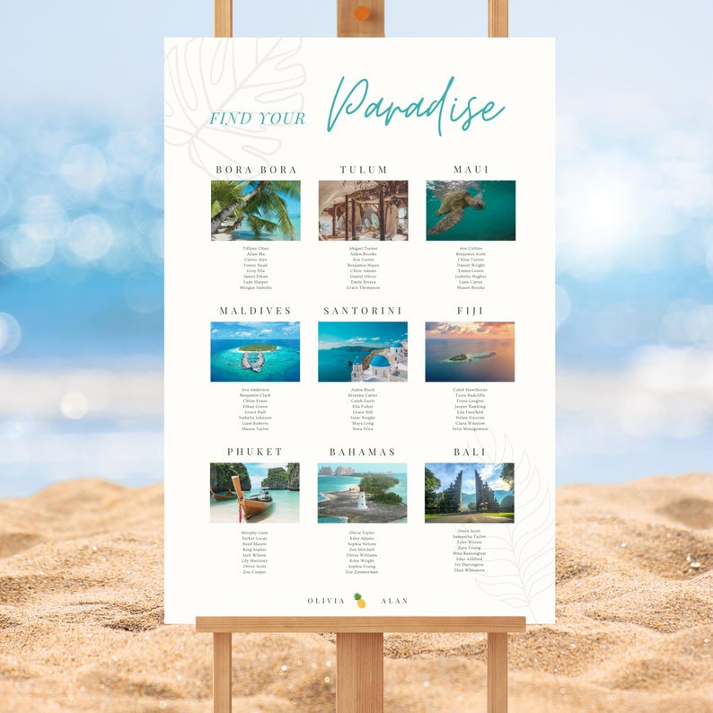 Tropical Beach Wedding Seating Chart, Editable Destination Table ...