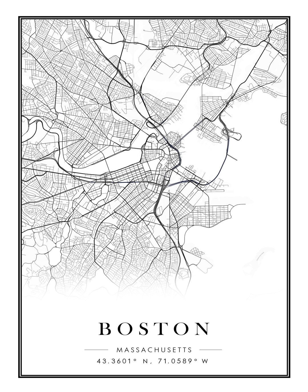 Map of Boston, MA - Etsy